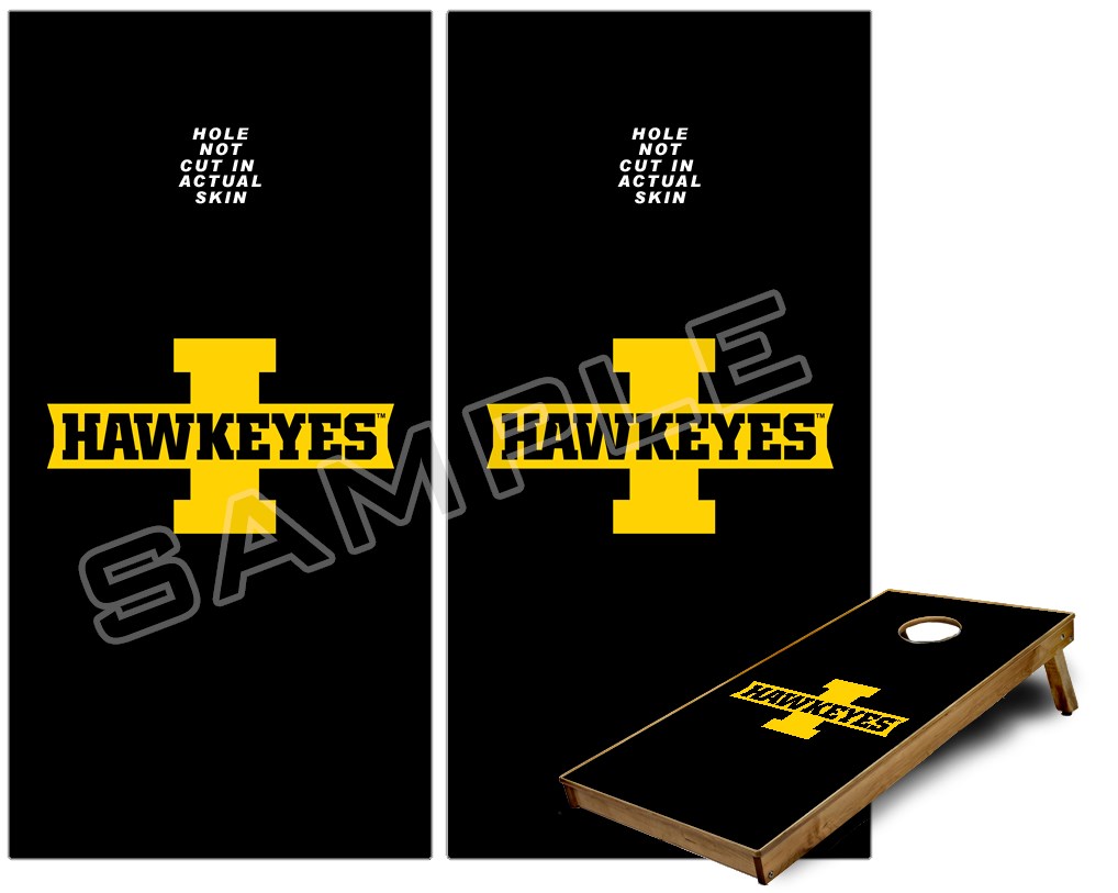 Cornhole Game Board Skin Wraps Iowa Hawkeyes 02 Gold on Black | uSkins