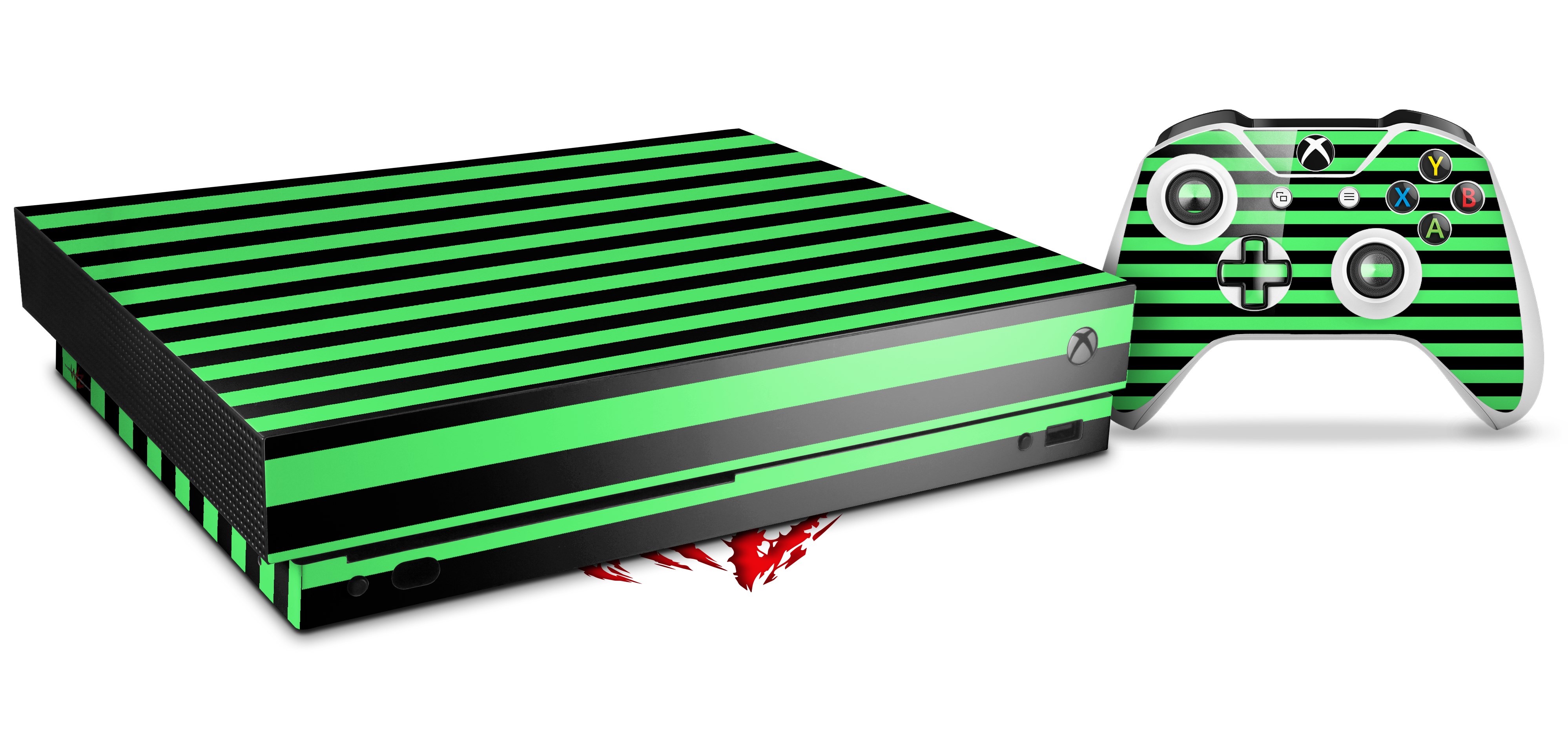 XBOX One X Console Controller Bundle Skins Stripes Green | uSkins
