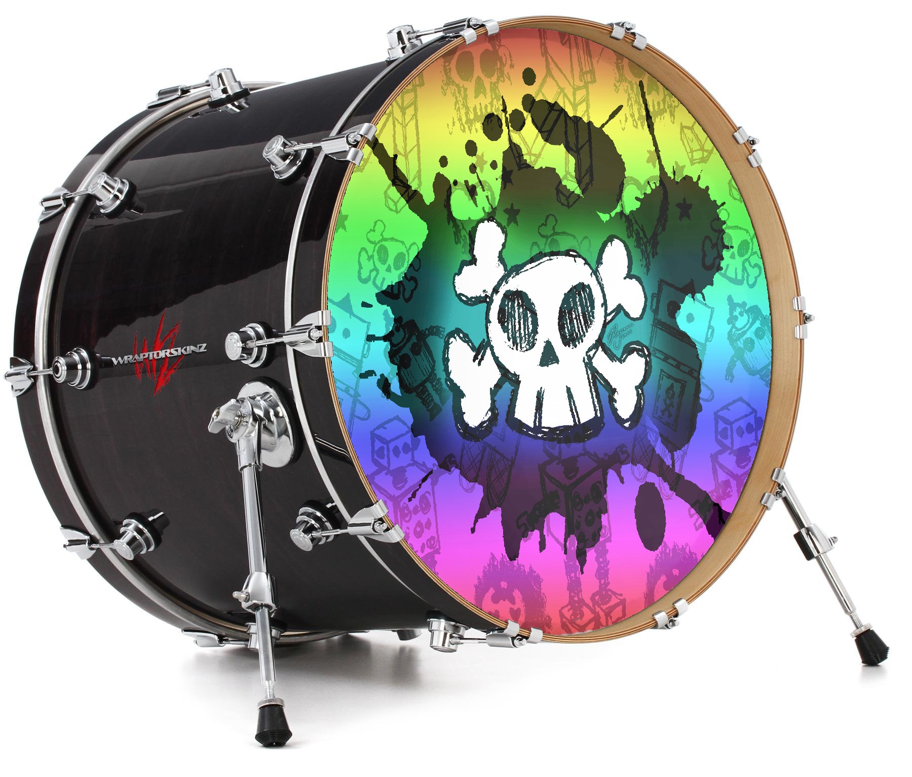 Kick Drum Heads 22 inch Cartoon Skull Rainbow | uSkins
